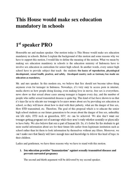 This House Would Make Sex Education Mandatory In Schools Pdf Sex