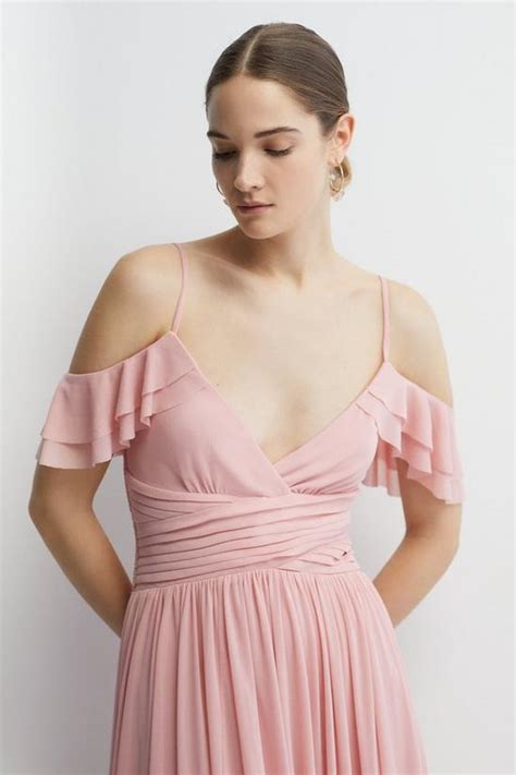 Dresses Cold Shoulder Stretch Mesh Full Skirted Bridesmaids Maxi