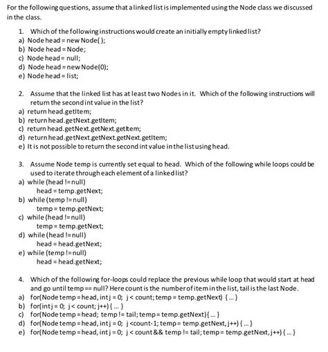 solved for the following questions assume that a linked