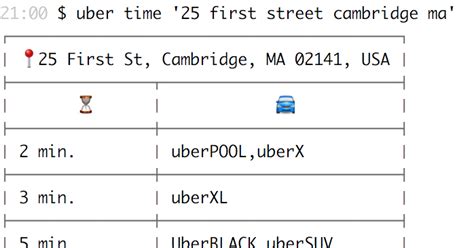 look up uber time price estimates on terminal with uber cli