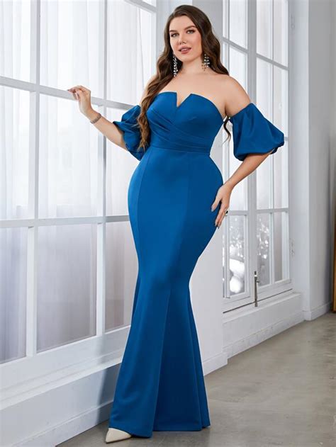 Shein Belle Plus Off Shoulder Lantern Sleeve Mermaid Hem Bridesmaid