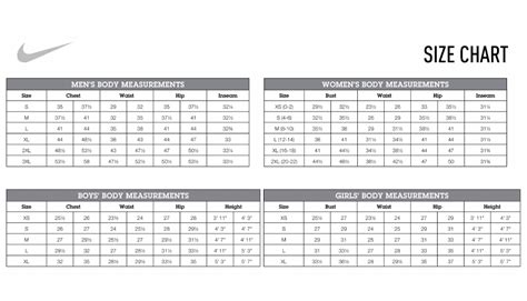 Sportswear Size Chart Nike Download Printable Pdf Templateroller