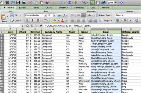 example of spreadsheet data —