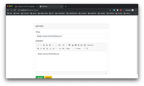 tutorial crud laravel 6 dengan bootstrap 4 edit dan