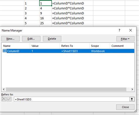 worksheet function excel the name of a named column