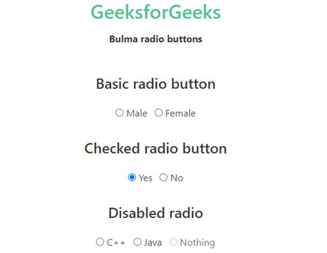bulma form radio button geeksforgeeks