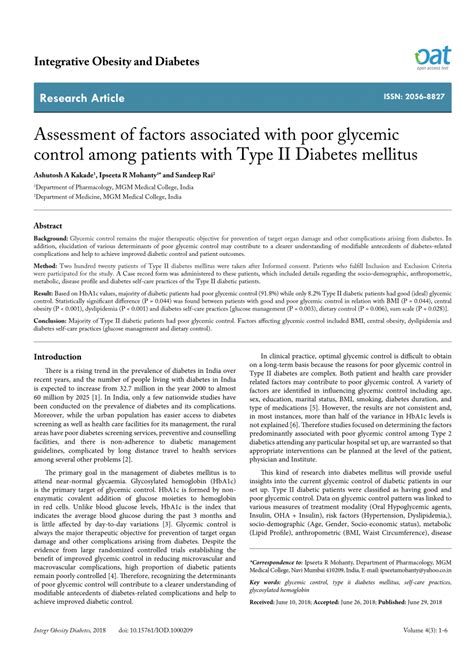 Pdf Assessment Of Factors Associated With Poor Glycemic Control Among