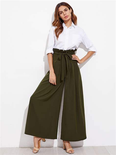 Belted Box Pleated Palazzo Pants Shein Sheinside