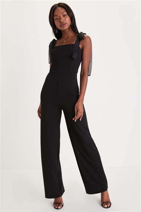 Chic Black Jumpsuit Tie Strap Jumpsuit Wide Leg Jumpsuit Lulus