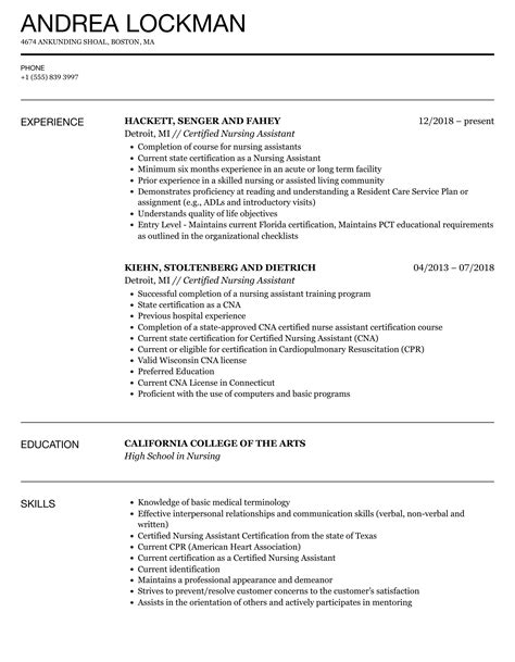 Certified Nursing Assistant Resume Samples Velvet Jobs