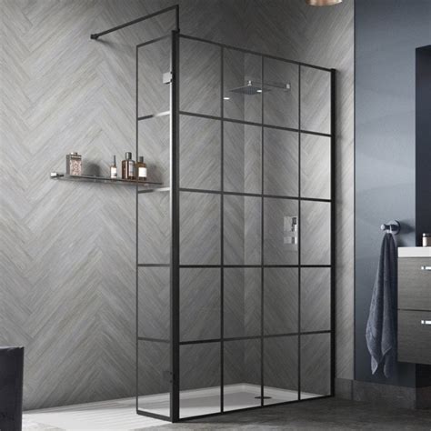 Hudson Reed Black Frame Wetroom Shower Screen And Support Bar