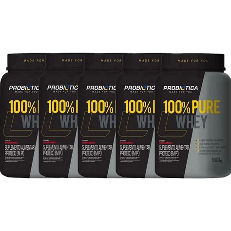Kit 5x 100 Pure Whey Nova Fórmula 900g Morango Probiótica Otimanutri