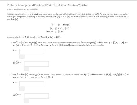 solved problem 1 integer and fractional parts of a uniform