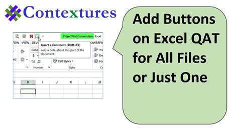 add buttons to excel qat for all files or just one youtube