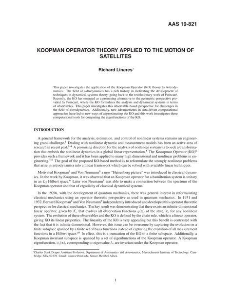 pdf koopman operator theory applied to the motion of satellites