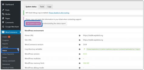 how to get woocommerce system status wp desk
