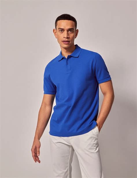 Mens Cobalt Blue Mercerised Cotton Polo Shirt Short Sleeve Hawes