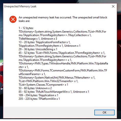 unknown memory leak form delphi xe8 stack overflow