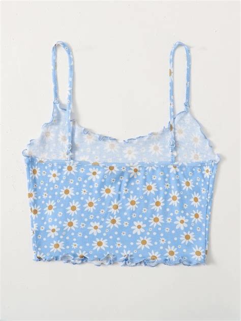 Shein Qutie Cottagecore Lettuce Edge Daisy Floral Crop Cami Top Shein Usa