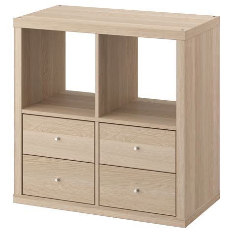 Kallax Shelving Unit With 4 Drawers White Stained Oak Effect 77x77 Cm