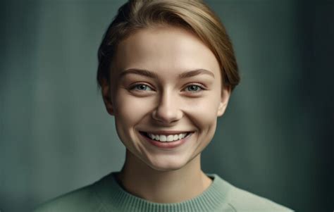 Premium Ai Image Portrait Of Cheerful Satisfied Lady On Green Cloth