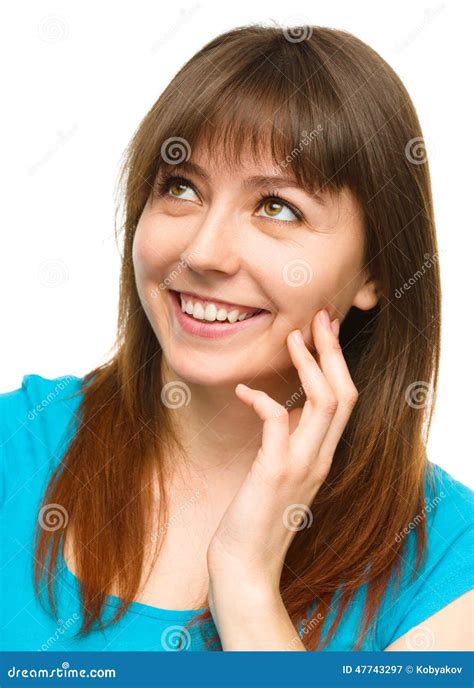 Young Woman Is Touching Her Cheek With Hand Stock Image Image Of