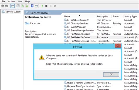 error 1068 the dependency service or group failed to start when