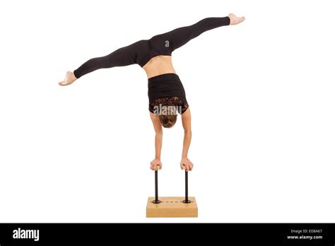 Beauty Contortionist Practicing Gymnastic Yoga Isolated On White