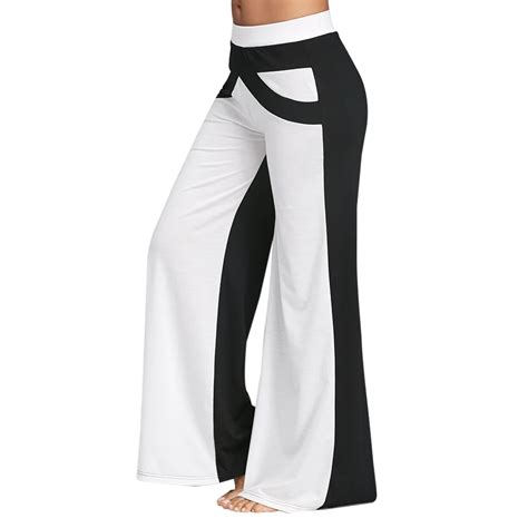 Gamiss Causal Wide Leg Pants With Color Block Women Pants Mid Elastic