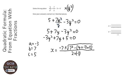Quadratic Formula From Equation With Fractions Grade 8 Onmaths