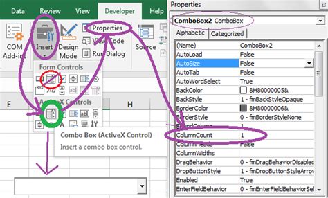 excel how to make two columns in a combobox stack