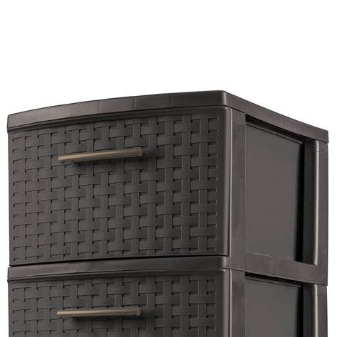 Sterilite 3 Drawer Wicker Weave Decorative Storage Tower Espresso 4