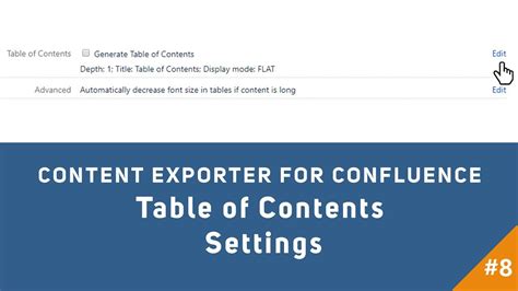 content exporter for confluence table of contents settings youtube