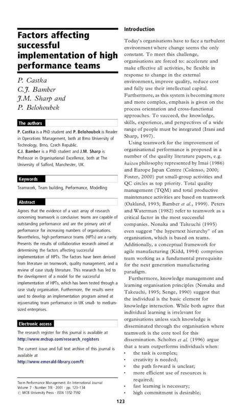 Pdf Factors Affecting Implementation Of High Performance Teams