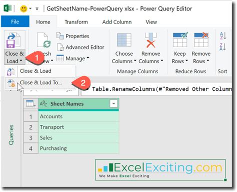 get sheet names using power query excel for mac and
