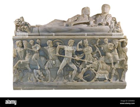 Calydonian Boar Hunt Sarcophagus Lid The Deceased Couple Reclining