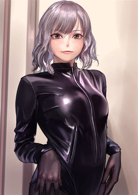 Safebooru 1girl Black Bodysuit Bob Cut Bodysuit Breasts Closed Mouth