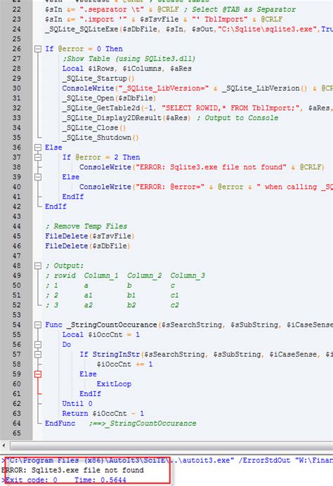 sqlite sqliteexe sqlite3 exe file not found autoit general help and