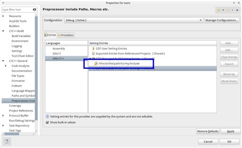 setting include files and libraries in eclipse c still gives error