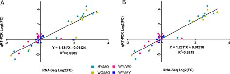 Results From Qrt Pcr Validation Linear Regression Plots Between Log 2