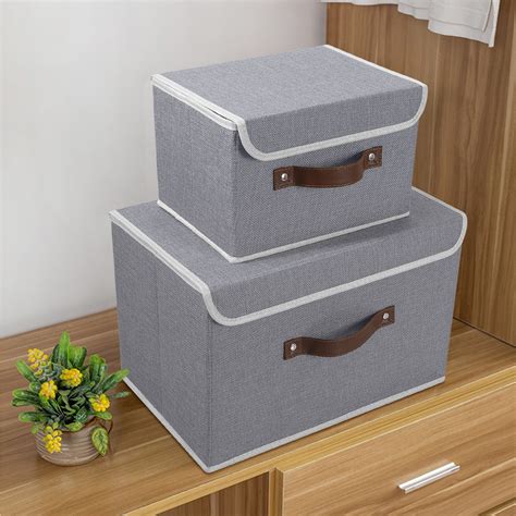 Anminy Large Foldable Fabric Storage Bin With Lid And Handle 2 Pack