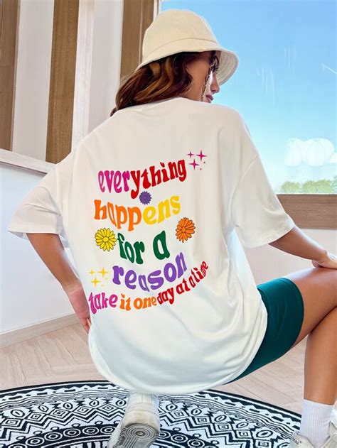 Shein Qutie Slogan Graphic Drop Shoulder Oversized Tee Shein Usa