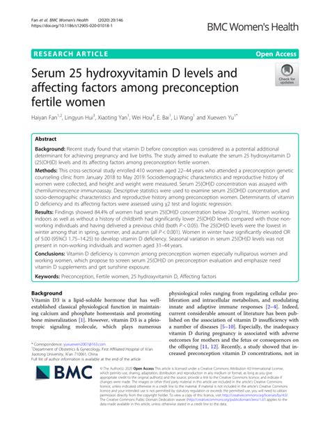 Pdf Serum 25 Hydroxyvitamin D Levels And Affecting Factors Among