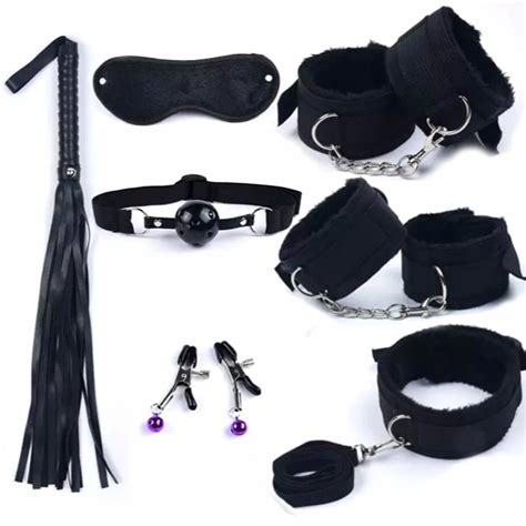 Peitsche Fessel Set Fetisch Bdsm Fesseln 7 Teilig Schwarz