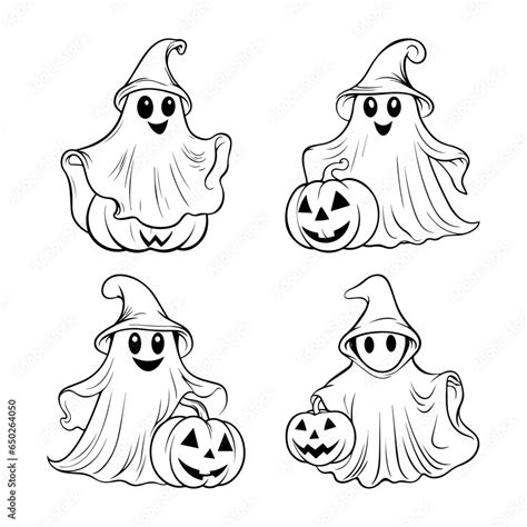 Halloween Ghost Line Art For Coloring Book Page Line Art Design For