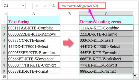how to remove leading zeros from alphanumeric text string in excel