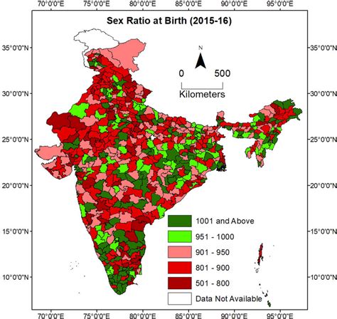 District Pattern Of Sex Ratio At Birth In India 2015 16 Download