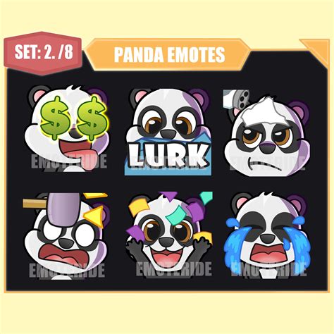 Panda Twitch Emote Pack 2 Dollar Eyes Lurk Salty Bonk Hype Cry