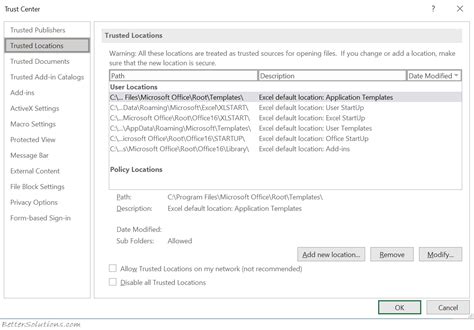 vba macros trusted locations