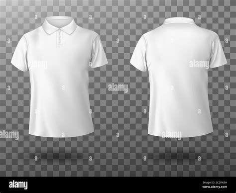 Men White Polo Shirt Front And Back View Vector Realistic Mockup Of